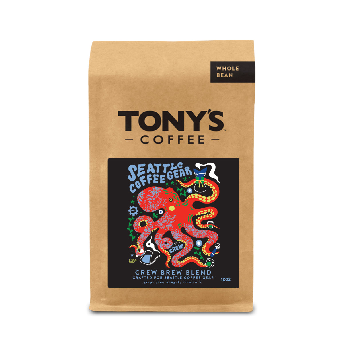 Tonys Coffee - Crew Brew Blend Whole Bean Coffee | Seattle Coffee Gear